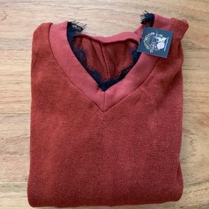 Sweaters | Rust Colored Sweater With Black Lace Detail | Poshmark